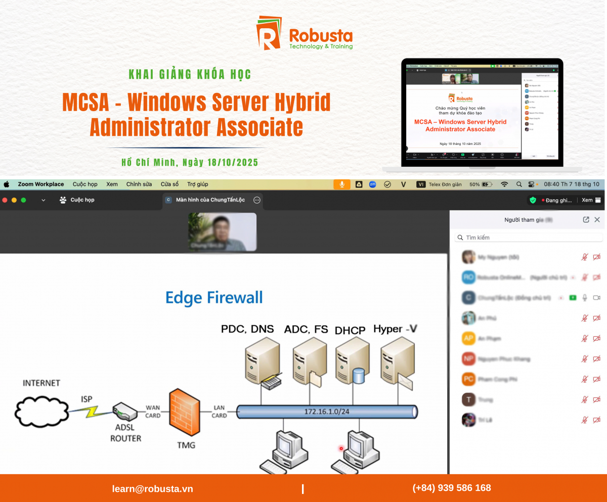 Robusta khai giảng khóa đào tạo MCSA – Windows Server Hybrid ...